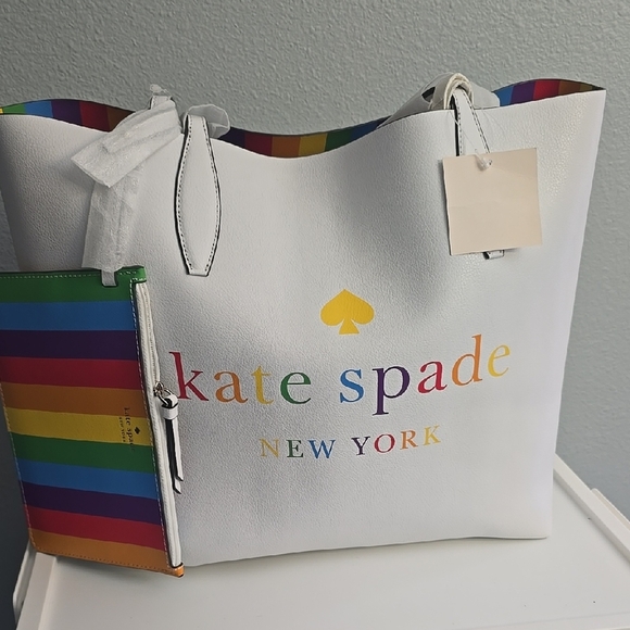 kate spade | Bags | Nwt Kate Spade White Tote Bag With Rainbow Accents ...